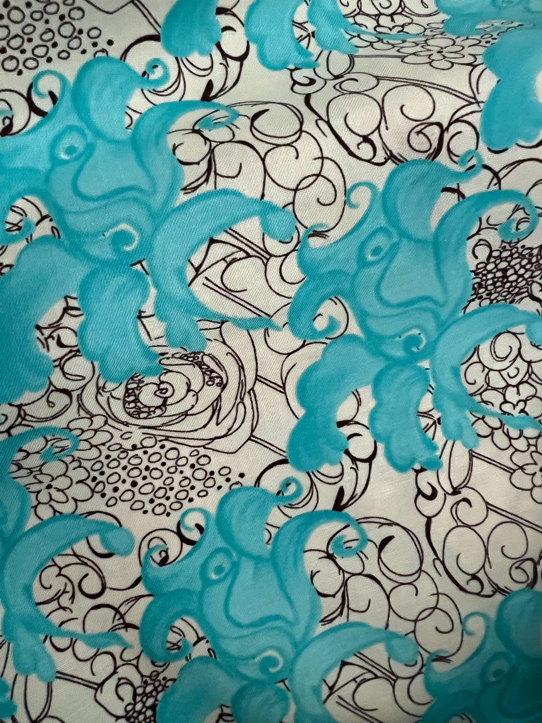 Tina Givens ‘annabella’, Aqua & Black Floral Quilting Fabric ...