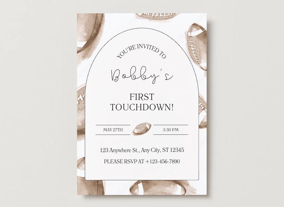 Football First Birthday Invitation: First Touchdown Theme (digital ...