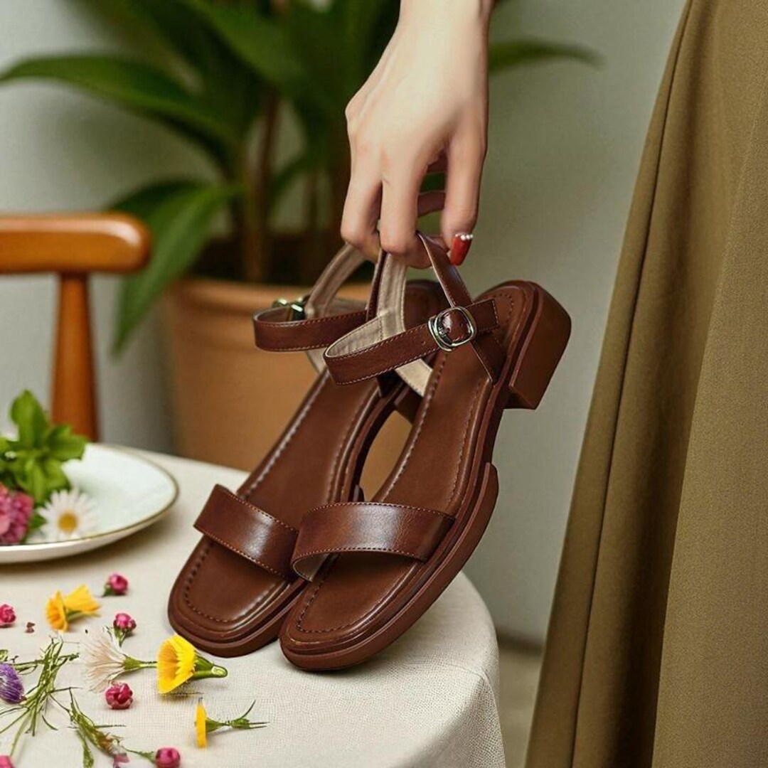 Women’s Leather Sandals – Minimalist Block Heel Sandals – Elegant ...