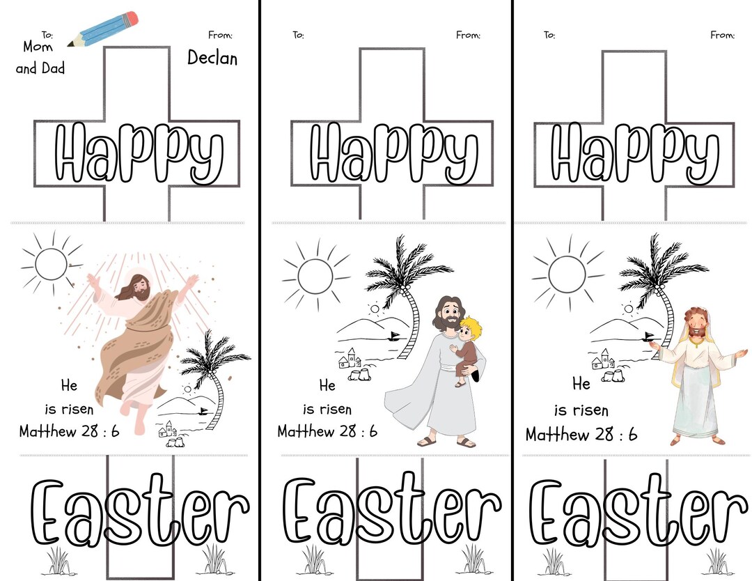 Easter Surprise Card Craft Coloring Activity 3 Folding Cards on One ...