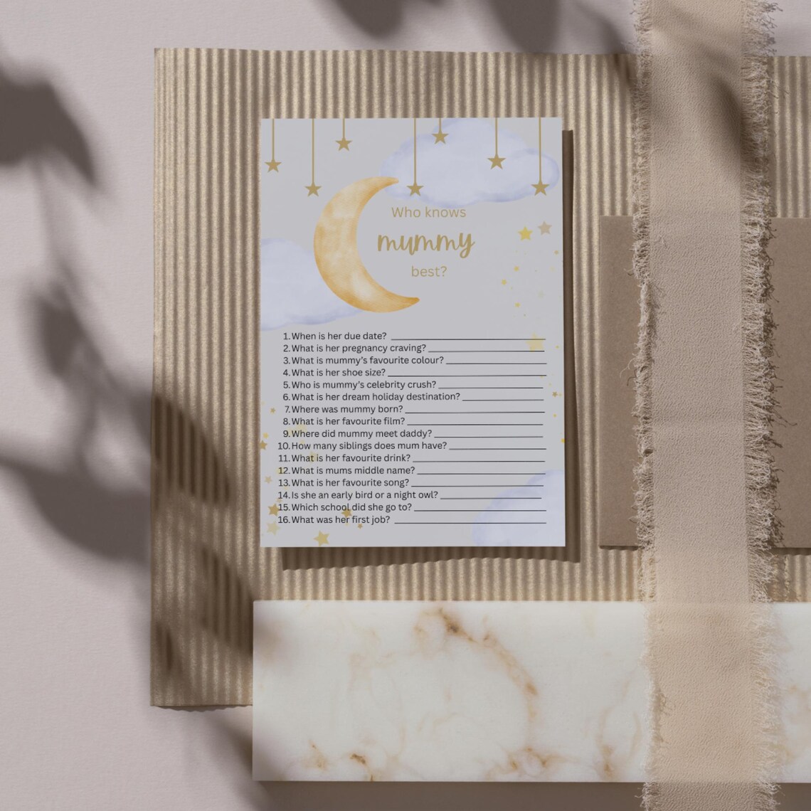 Moon Baby Shower Game, Who Knows Mummy Well, 5x7 Editable Template ...