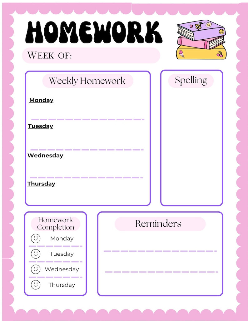 Aesthetic Weekly Homework Page - Etsy