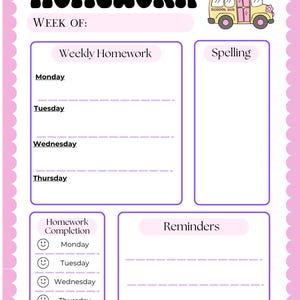 Aesthetic Weekly Homework Page - Etsy