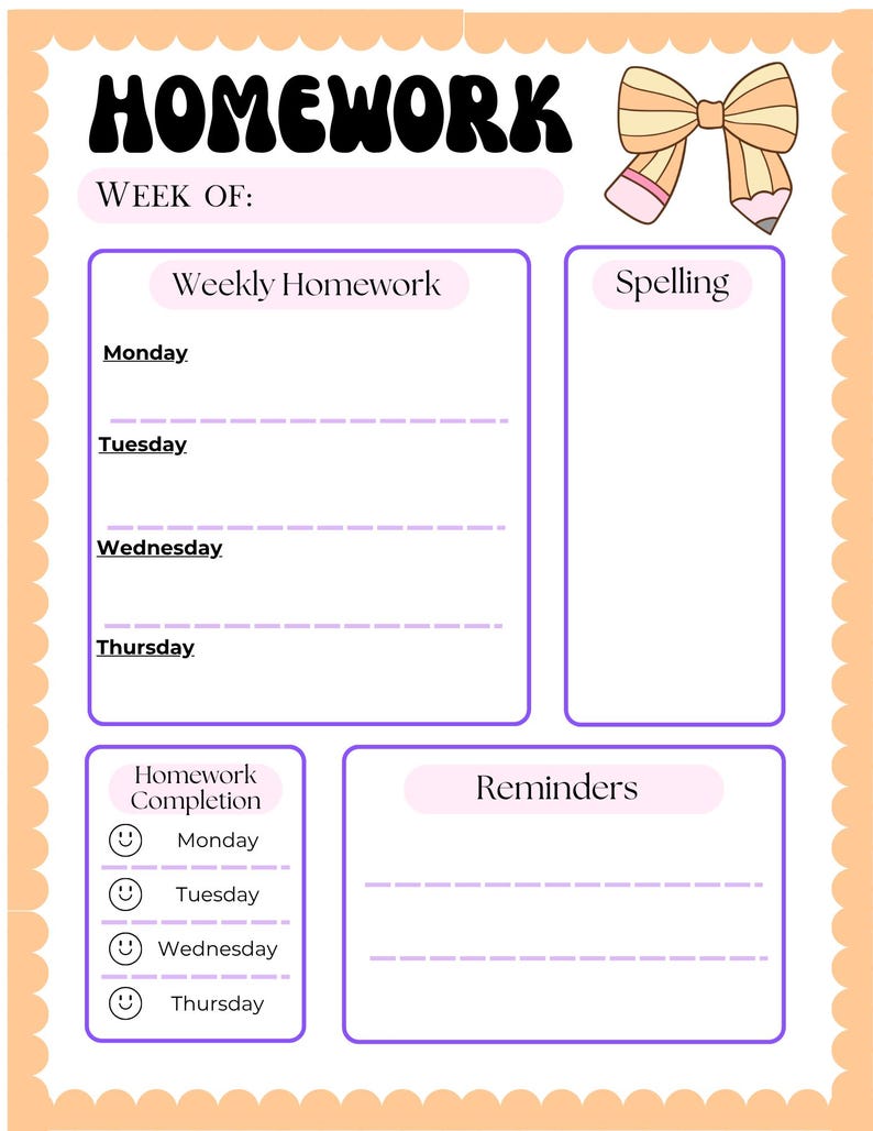 Aesthetic Weekly Homework Page - Etsy