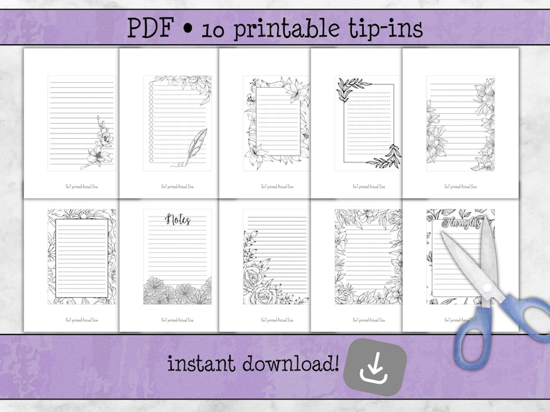 Floral Line Art Tip-ins • 10 Printable 5x7 Coloring Pages for Bible ...