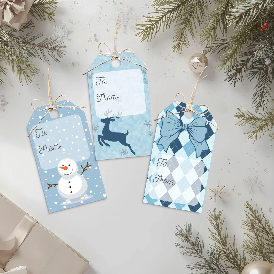 Charming Blue Gift Tags: Christmas Tag Printable Set (digital Download ...