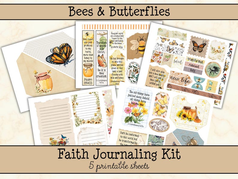 Christian Journaling Kit • Bees & Butterflies Scripture Ephemera ...