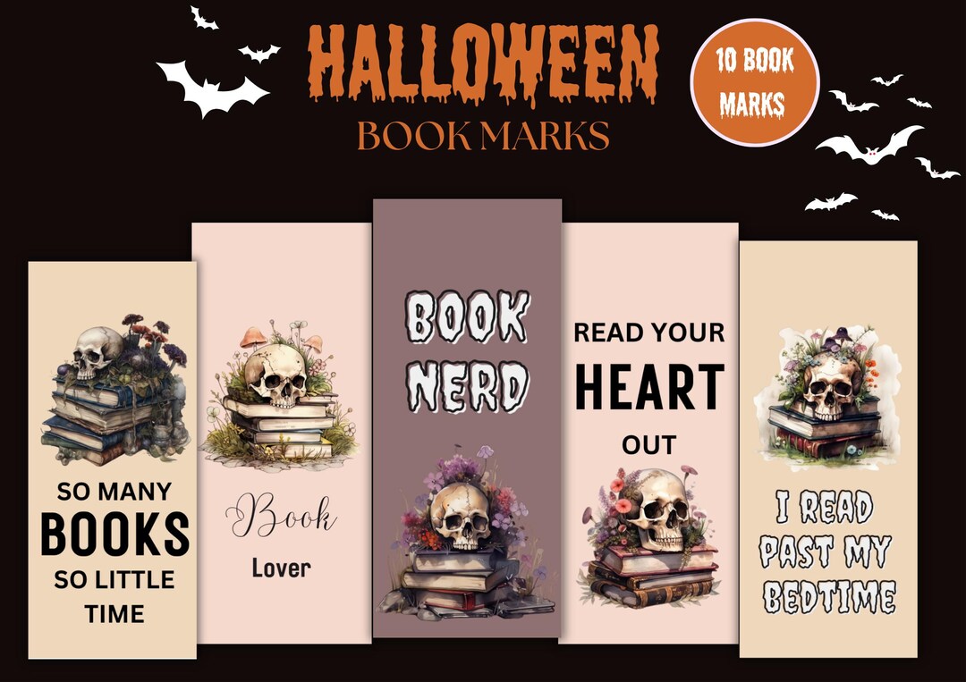 Halloween Bookmarks Bundle, 10 Printable Designs, Digital Download ...