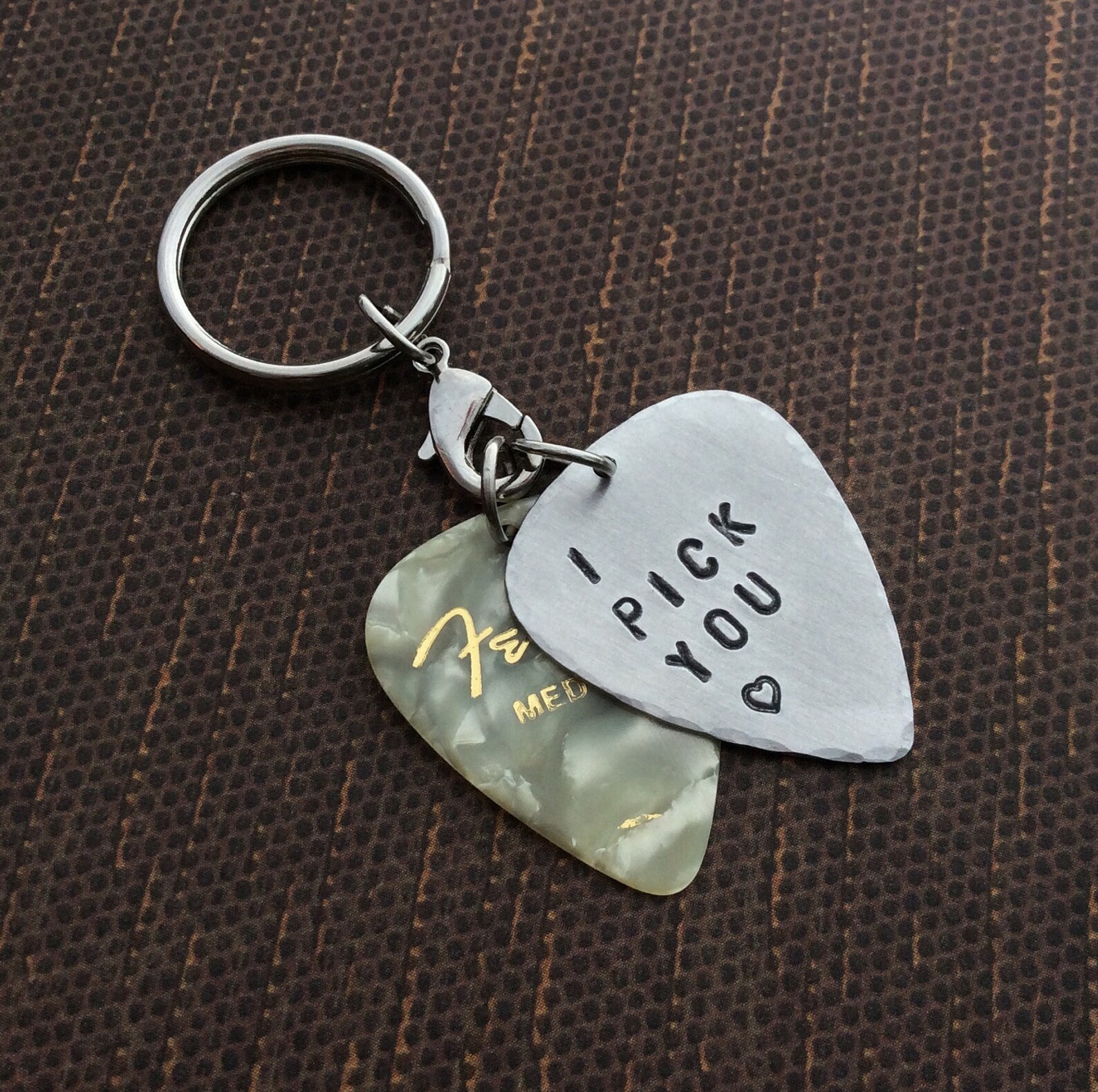 Personalized Guitar Pick Keychain with Spare Fender Pick | Etsy