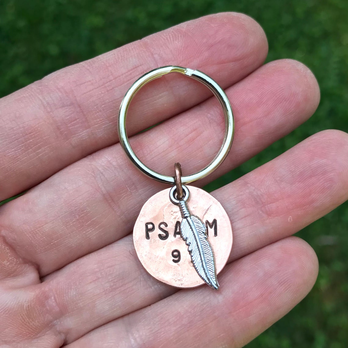 Psalm 91 Penny Keychain With Feather - Etsy