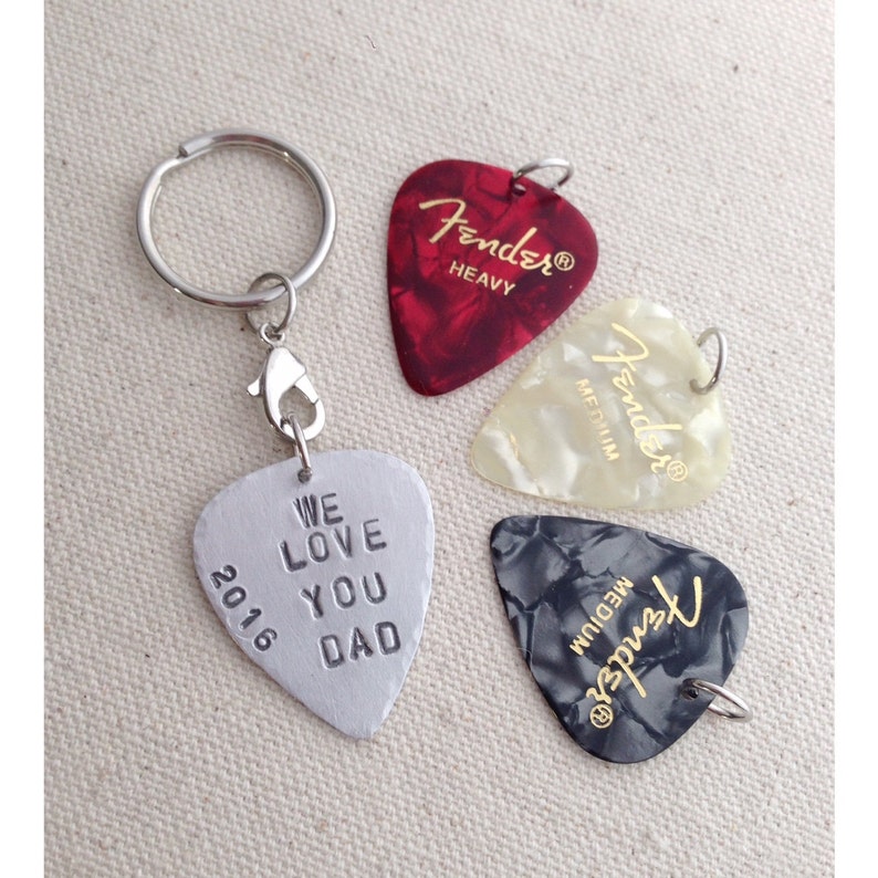 Personalized Guitar Pick Keychain with Spare Fender Pick | Etsy