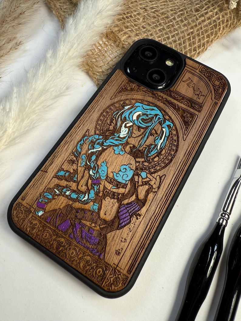 Jinx Arcane Vi Videogame LOL Handmade Wood Phone Case,cover for Iphone ...