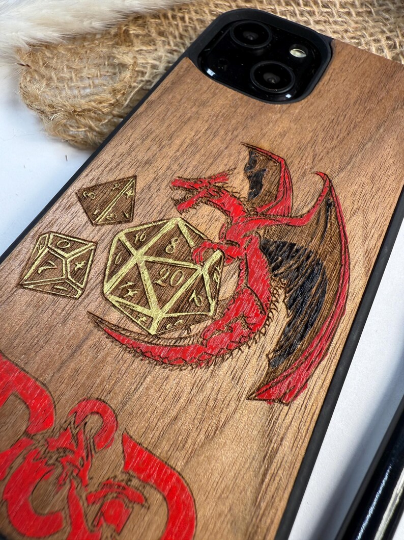 DND Dragons Dice Golden Monsters Fantasy Handmade Wood Phone Case ...