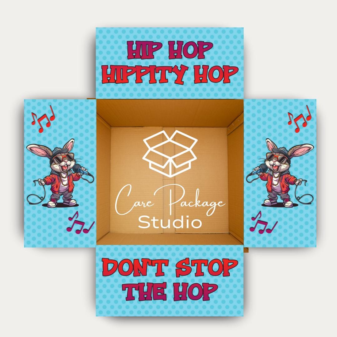 Easter Care Package Stickers, Hip Hop Bunny Easter Box Flaps, Spring ...