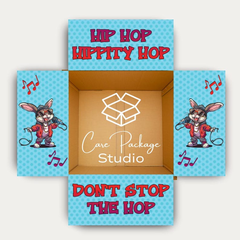 Easter Care Package Stickers, Hip Hop Bunny Easter Box Flaps, Spring ...