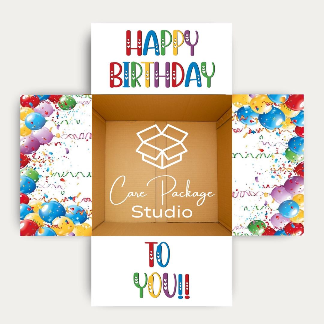 BIRTHDAY CARE PACKAGE Box Labels, Long Distance Birthday Gift Box ...