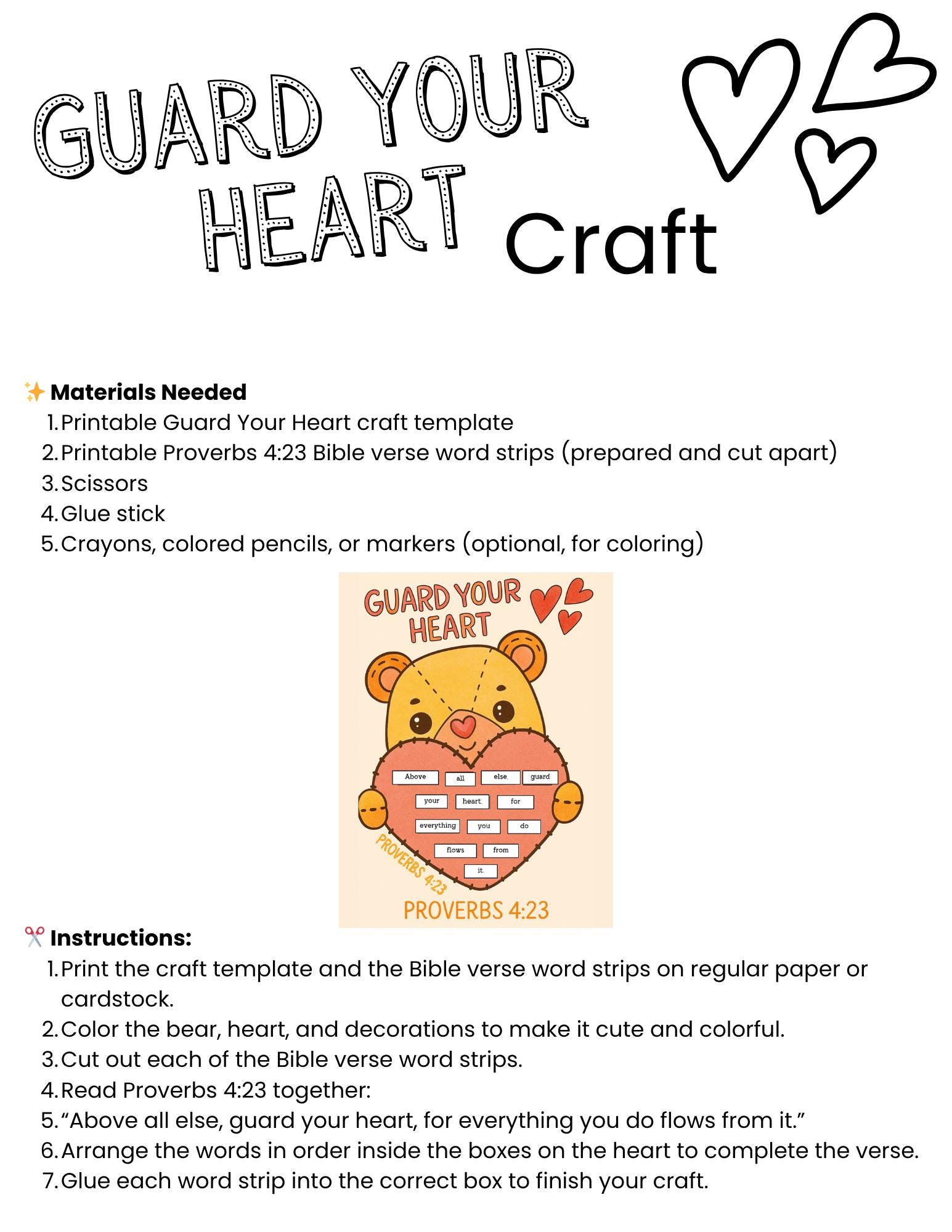 Guard Your Heart Bible Verse Craft | Proverbs 4:23 Activity for Kids - Etsy