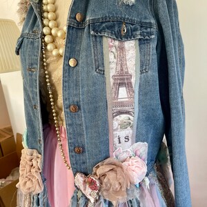 Paris Denim Jean Jacket, Paris Floral Appliques on Jean Jacket, Concert ...