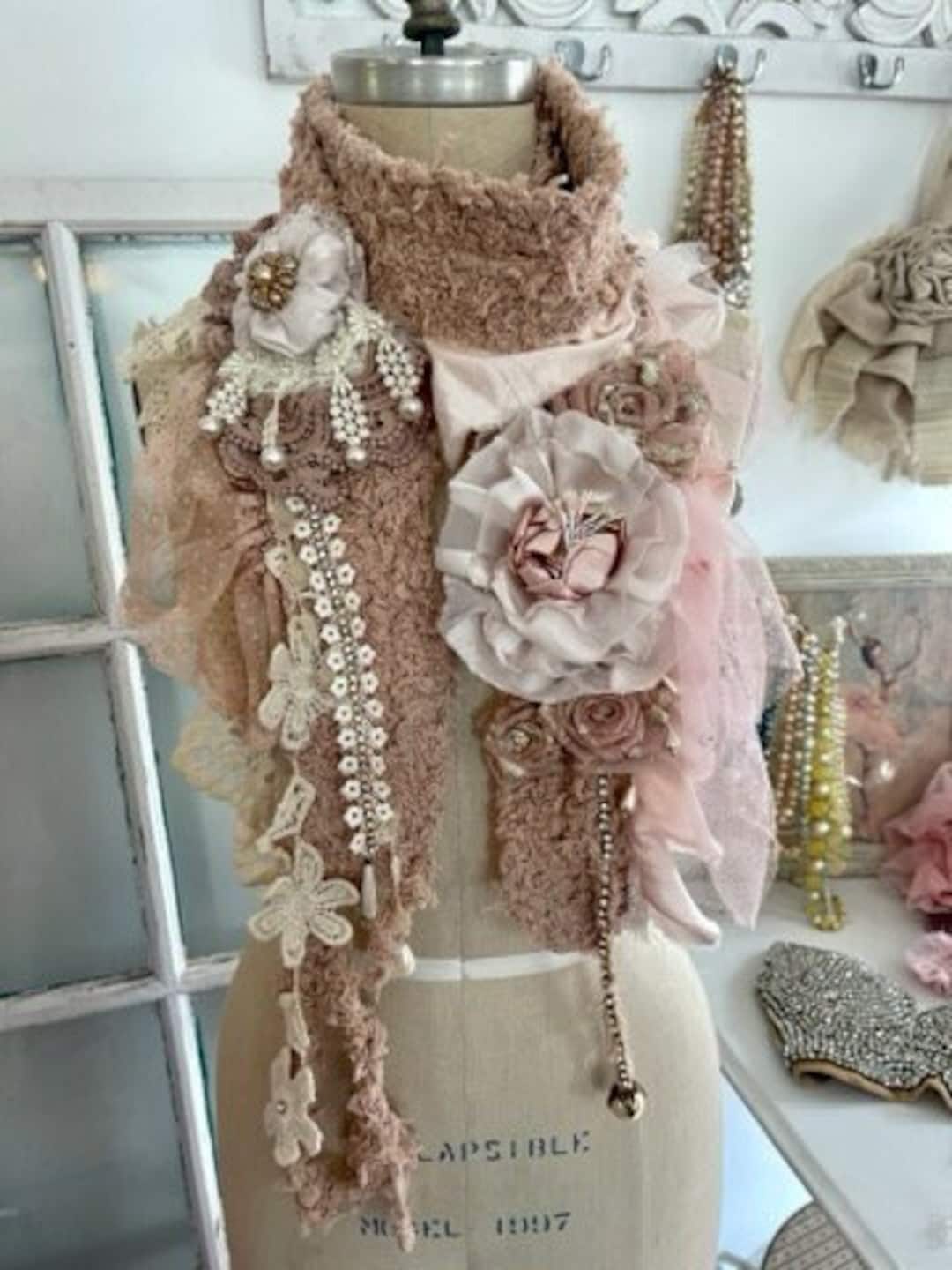 Long Brocante Scarf, Brocante Scarves, Boho Chic Scarves, Garland Scarf ...