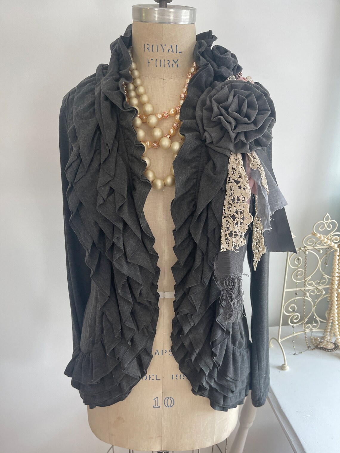 Upcycled Couture Clothing Gray Jersey Ruffle Cardigan Girly - Etsy