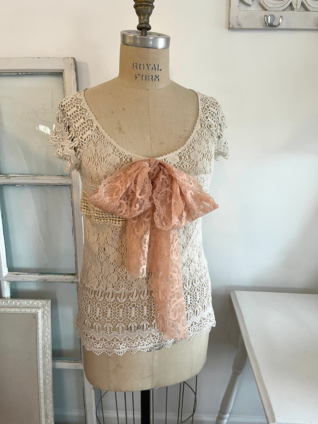White Upcycled Shabby Chic Vintage Lace Top With Vintage Lace - Etsy