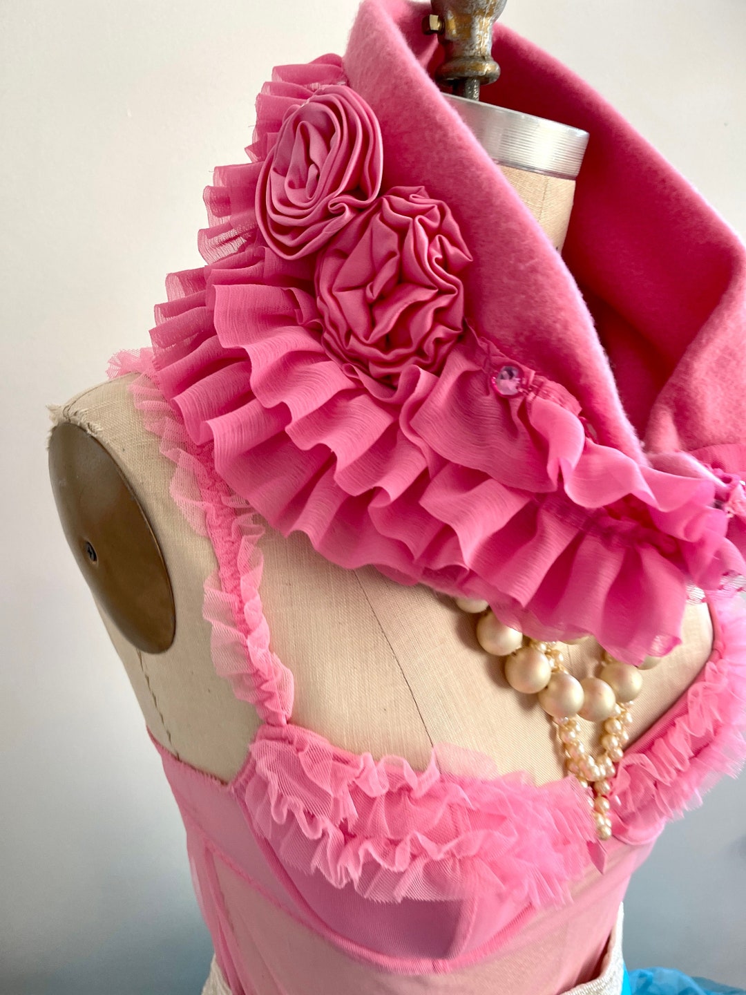 Pink Ruffle Cowl Neck Scarf Rhinestones Silk Charmeuse - Etsy