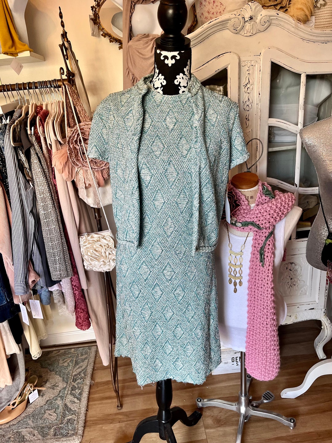 Pretty Sparkly Vintage Stretch Matching Dress and Jacket, Vintage 1968 ...