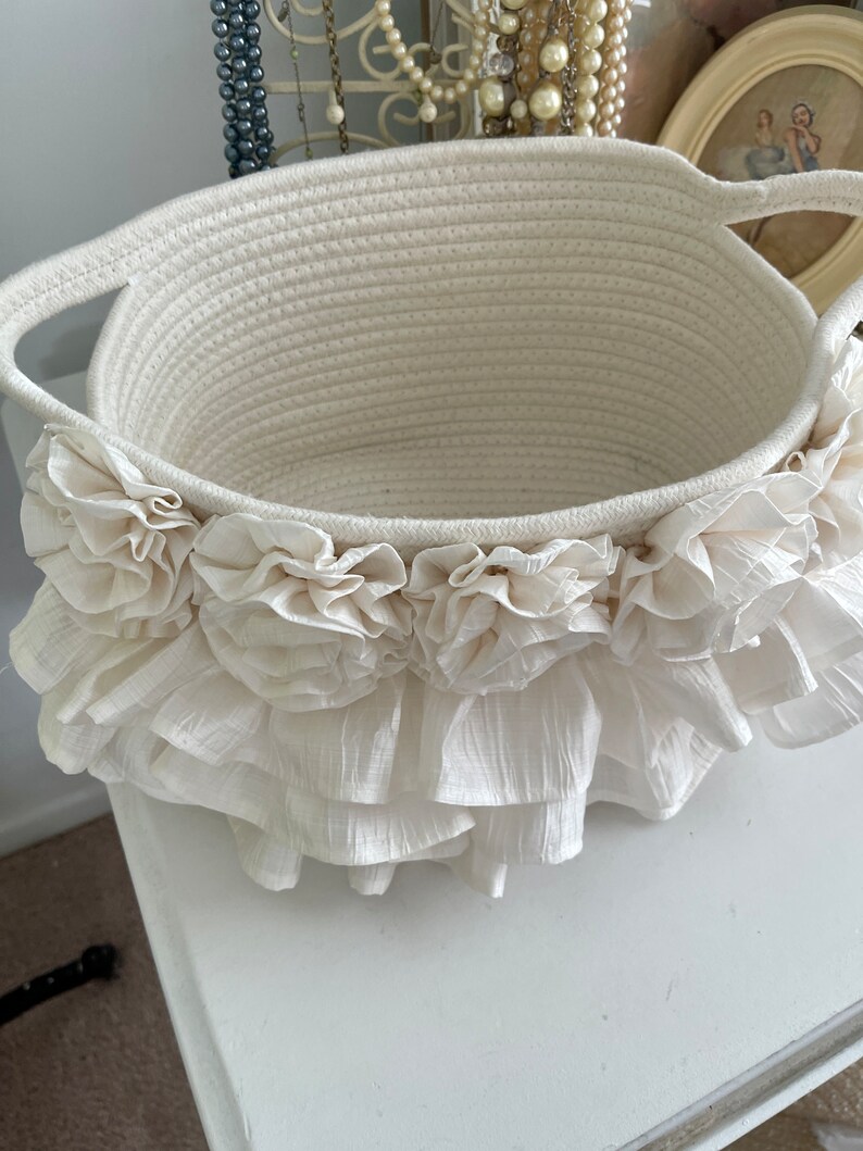 Bridal Couture White Gift Basket With Silk Flowers and Ruffle, Couture ...