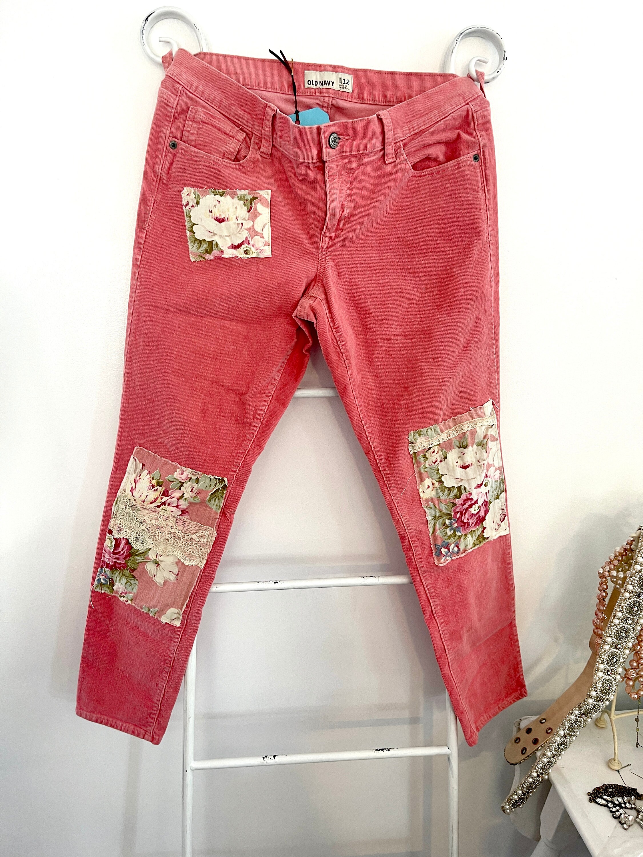 Shabby Jeans, Jeans With Lace, Pink Jeans, Corduroy Jeans, Patchwork ...
