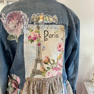 Paris Denim Jean Jacket, Paris Floral Appliques on Jean Jacket, Concert Jean Jacket, Country ...