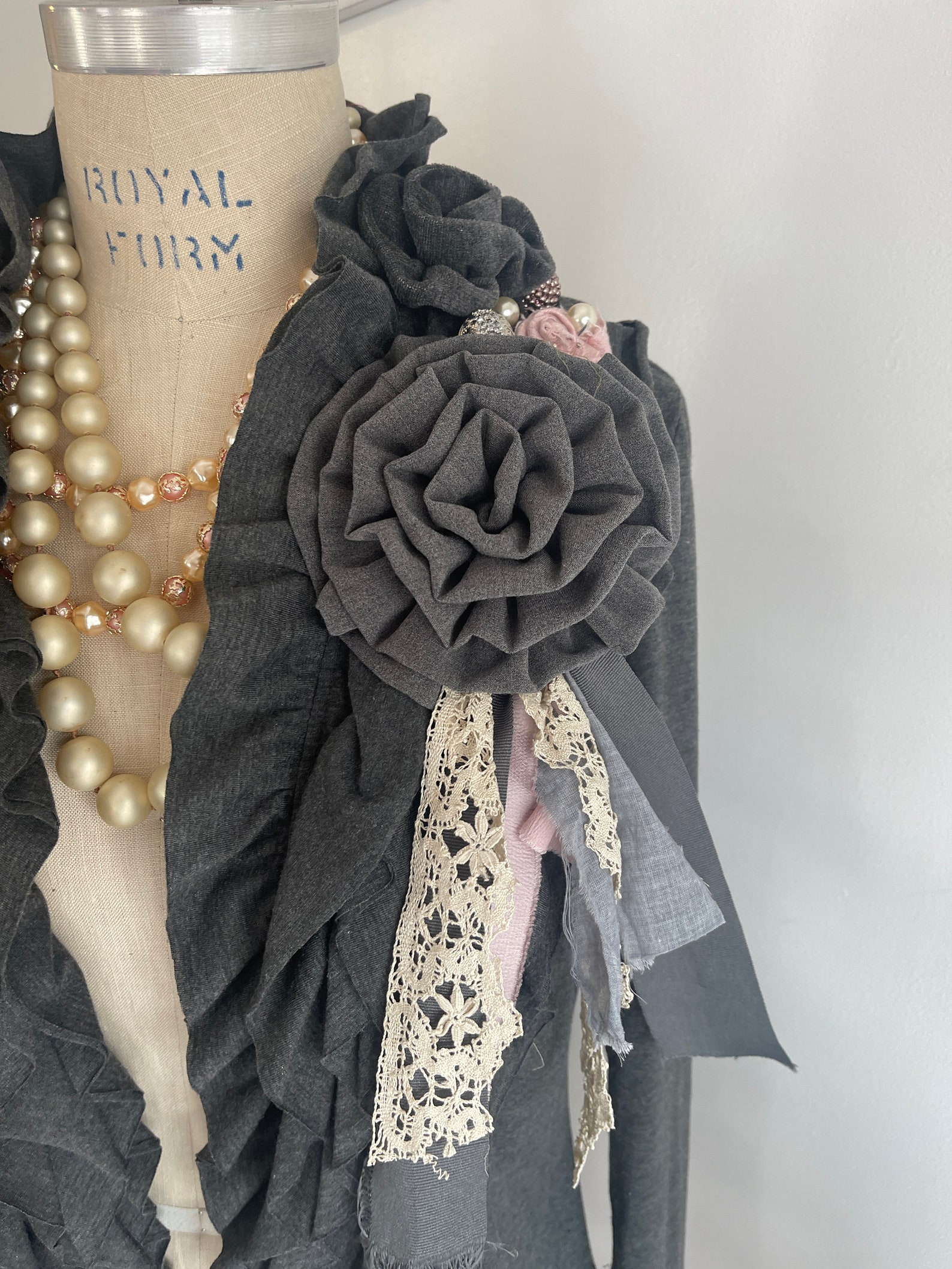 Upcycled Couture Clothing, Gray Jersey Ruffle Cardigan, Girly Style ...