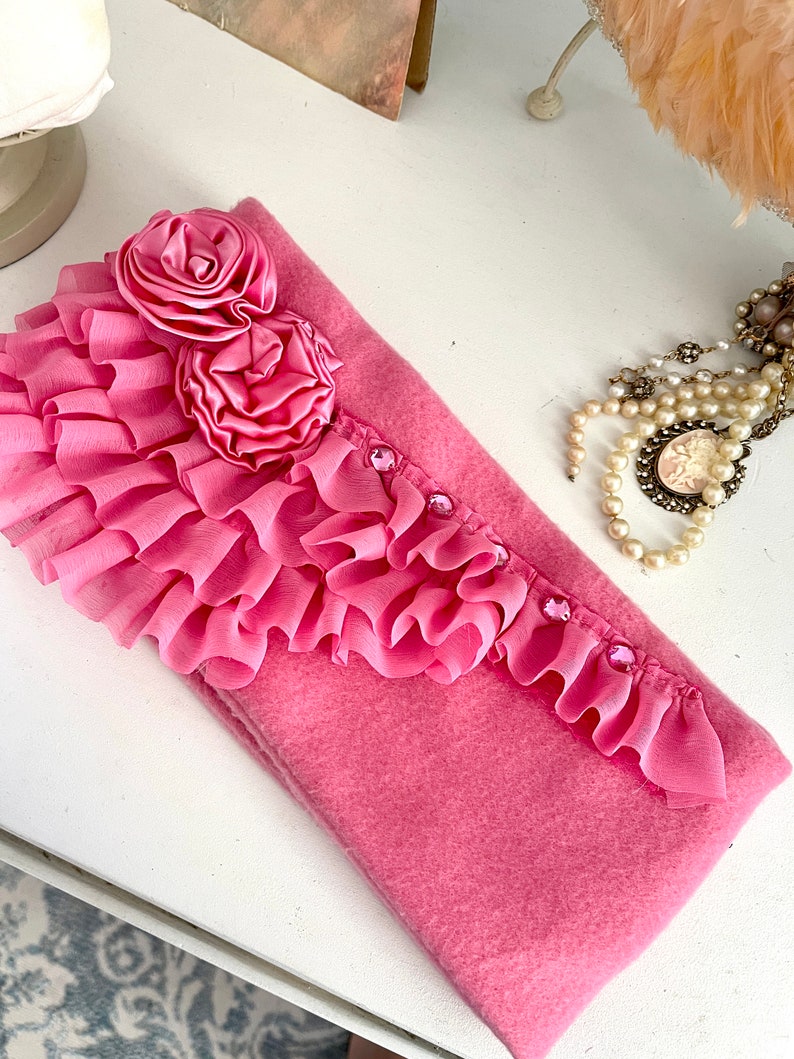 Pink Ruffle Cowl Neck Scarf Rhinestones Silk Charmeuse - Etsy