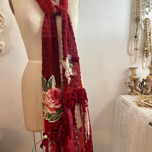 Handmade Statement Scarf: Red Roses, Vintage Lace & Beaded Trim - Etsy