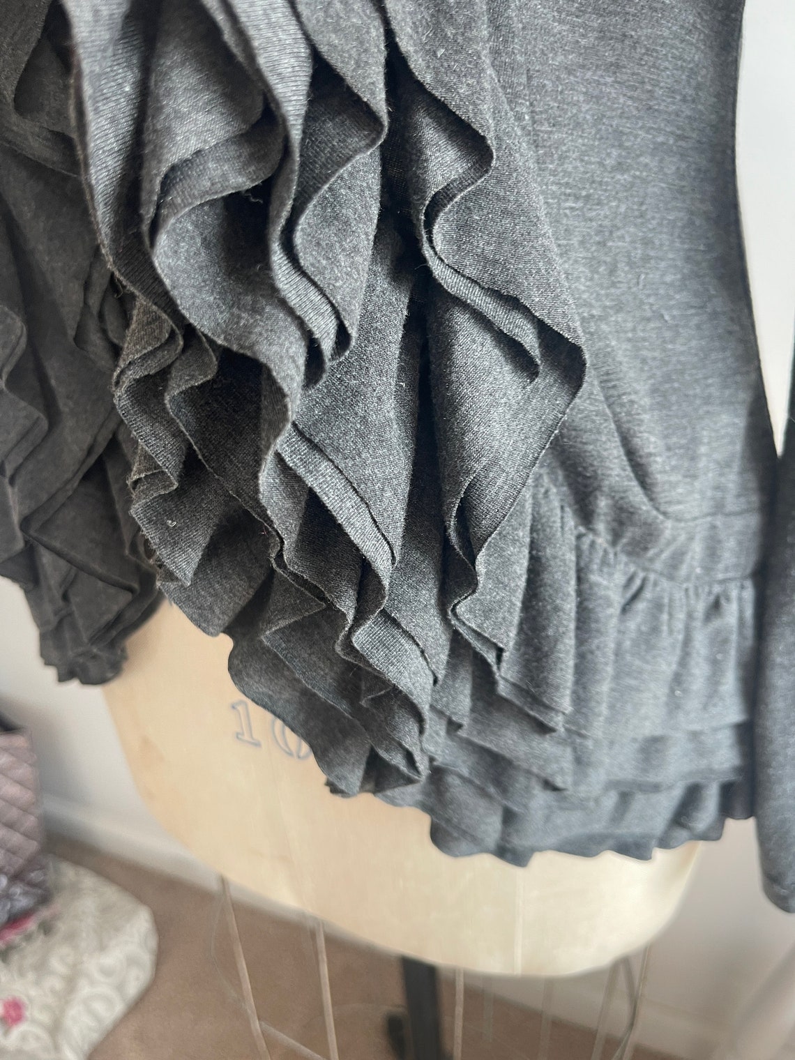 Upcycled Couture Clothing Gray Jersey Ruffle Cardigan Girly - Etsy