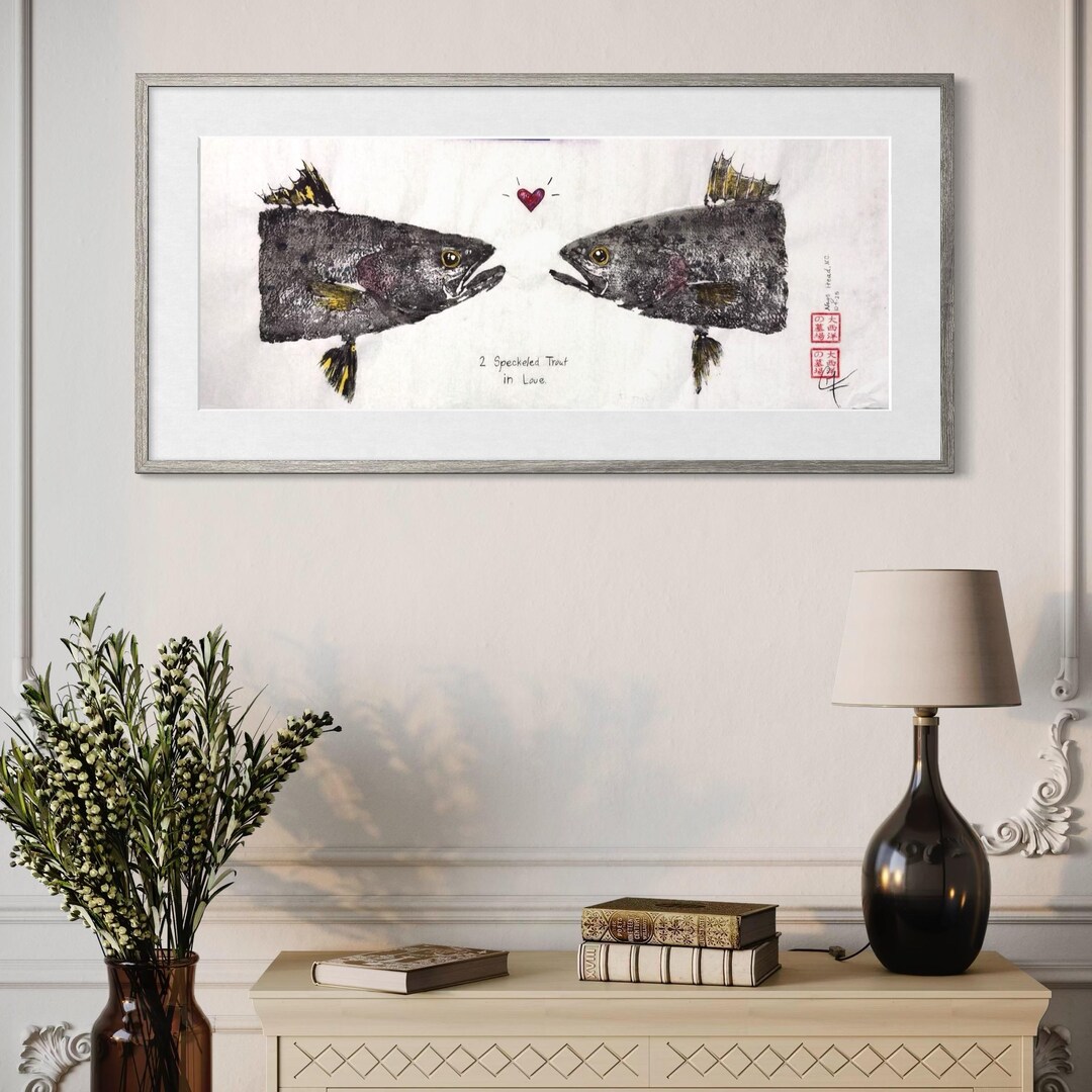 2 Speckled Trout in Love - Gyotaku Print Reproduction - Etsy