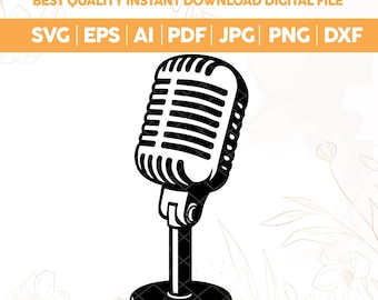 Vintage Microphone Download SVG Png Cut File, Microphone Digital ...