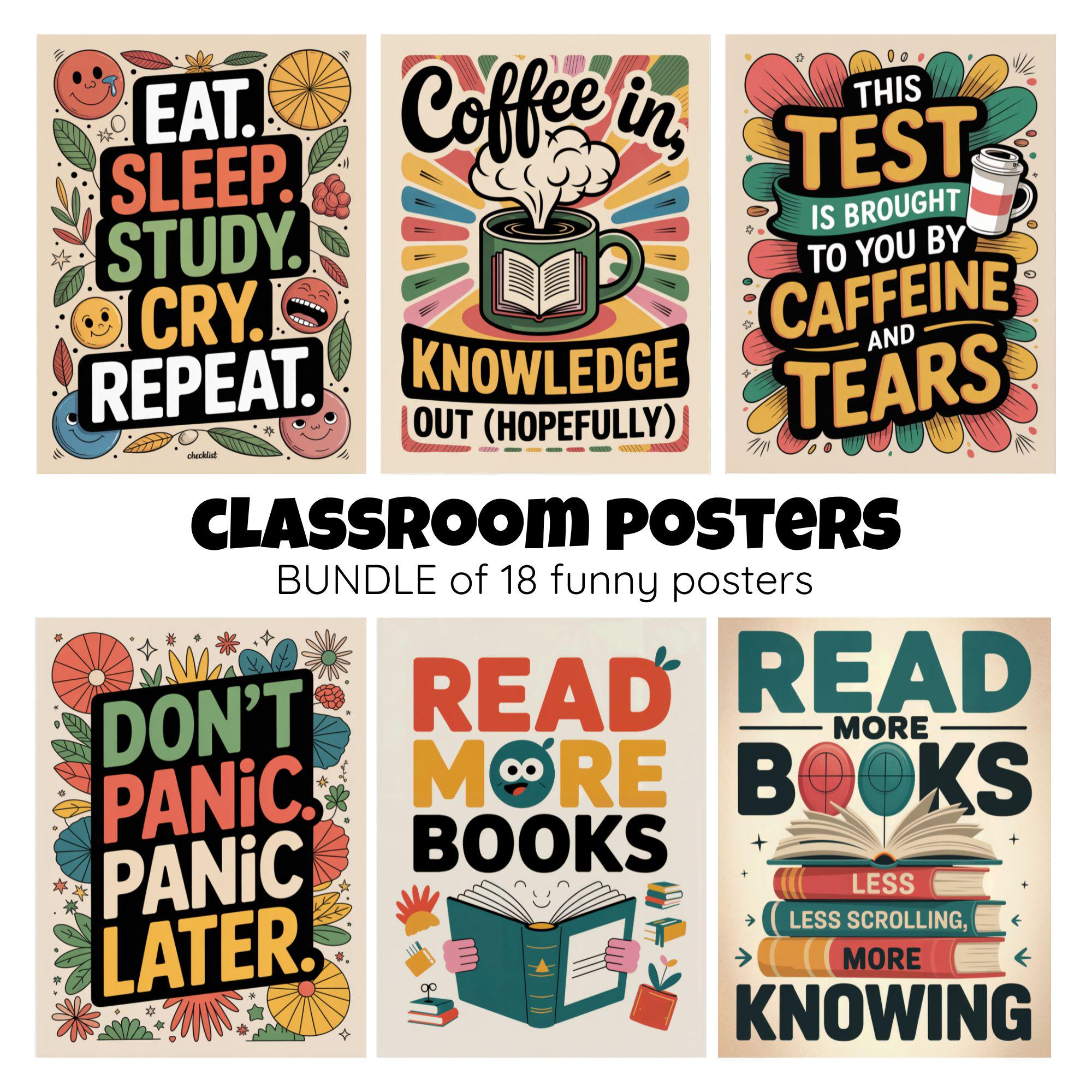Funny Classroom Poster Bundle: Motivational, Colorful Prints (digital ...