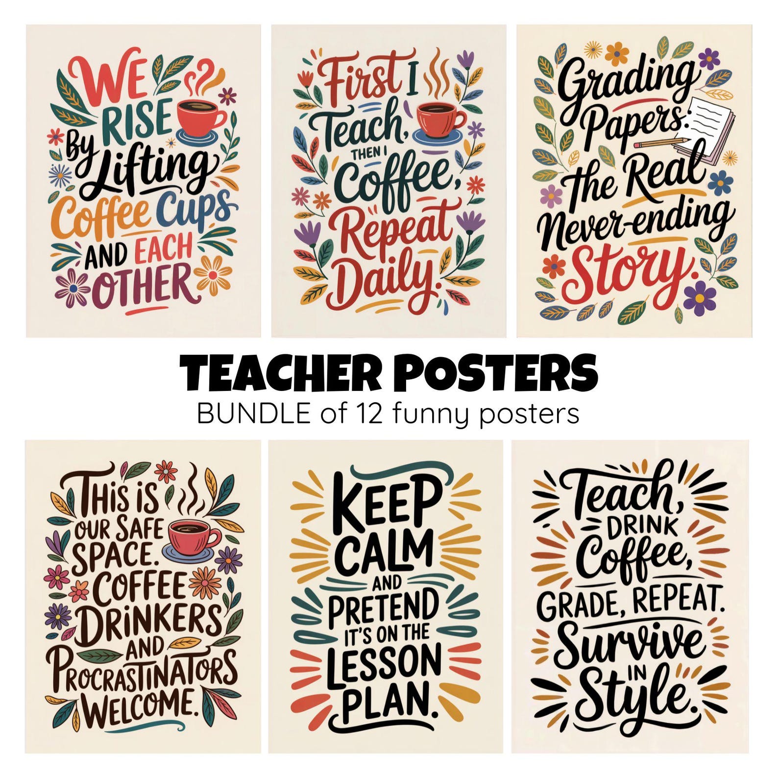 Funny Teacher Posters Bundle: Colorful Classroom Decor (digital ...