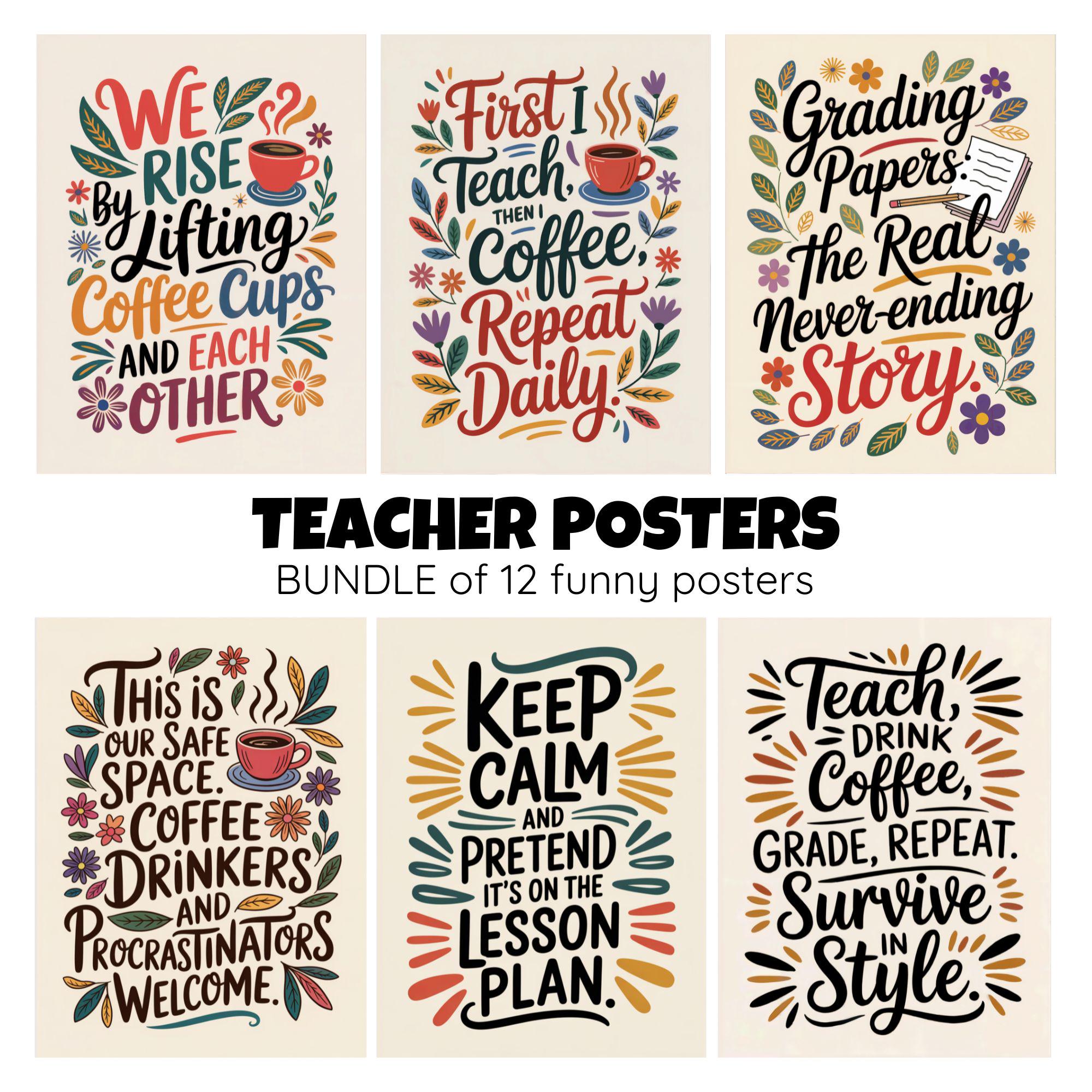 Funny Teacher Posters Bundle: Colorful Classroom Decor (digital ...