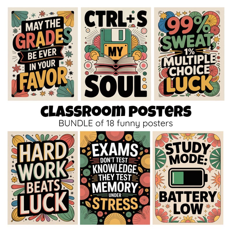 Funny Classroom Poster Bundle: Motivational, Colorful Prints (digital ...