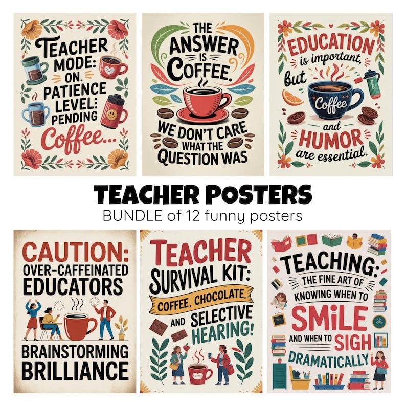 Funny Teacher Posters Bundle: Colorful Classroom Decor (digital ...