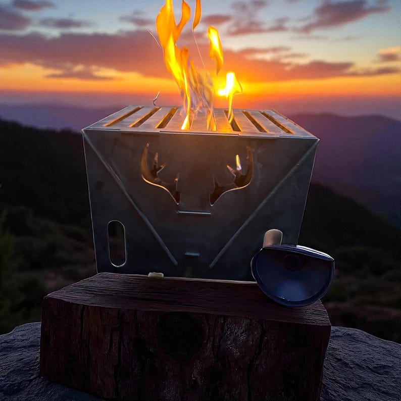 Steel Travel Grill With Antler Cutouts – Portable Campfire Grill, Heavy ...