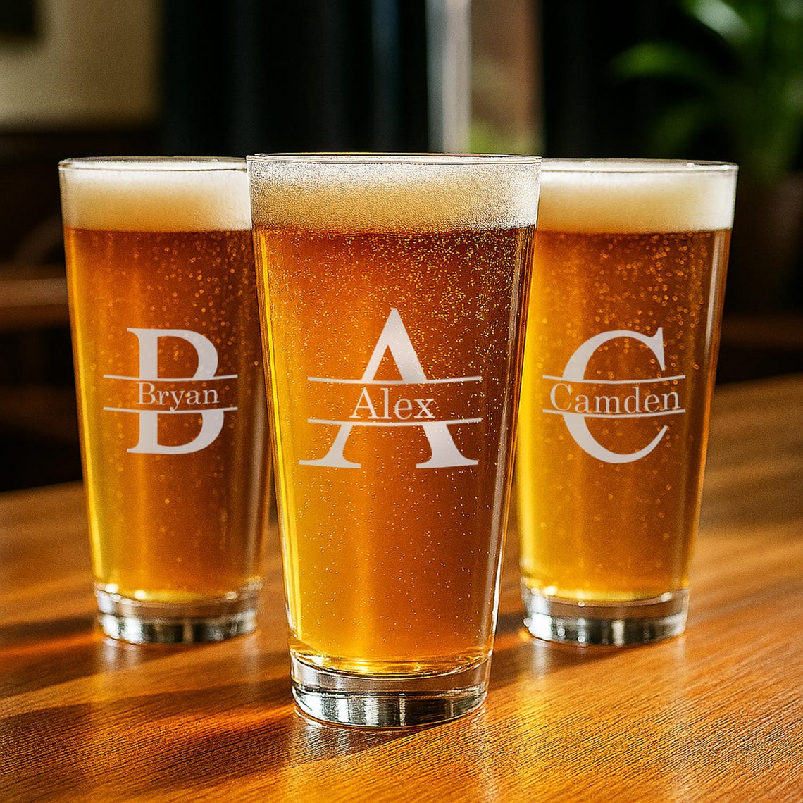 Personalized Monogram Beer Glass With Name – Custom Engraved Glassware ...