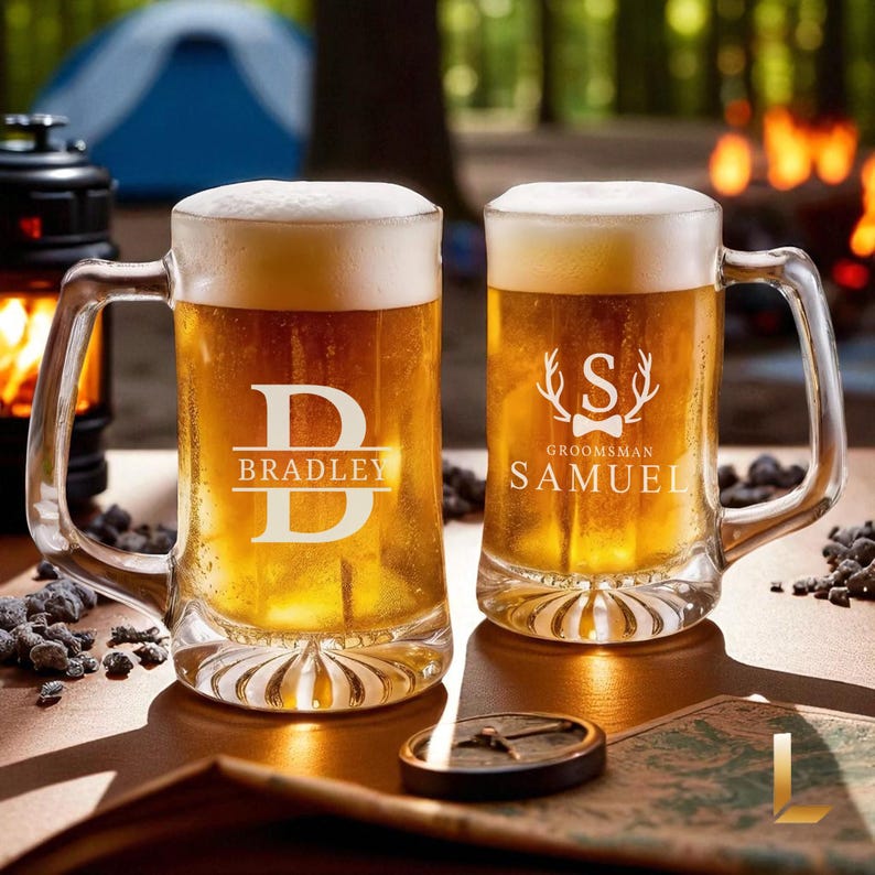 Personalized Groomsman Beer Mug, Custom Engraved Glass Beer Stein ...