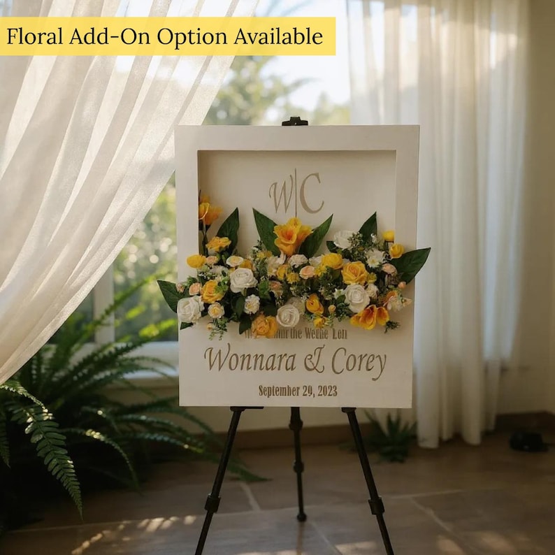Wooden Welcome Sign With Floral Arrangements, Wedding Sign, Party Decor ...
