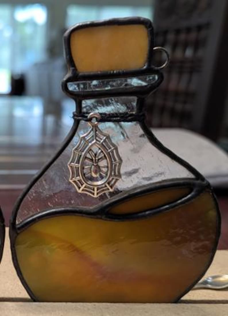 Stained Glass Potion Bottle Suncatcher: Spider Web, Witchy Decor - Etsy