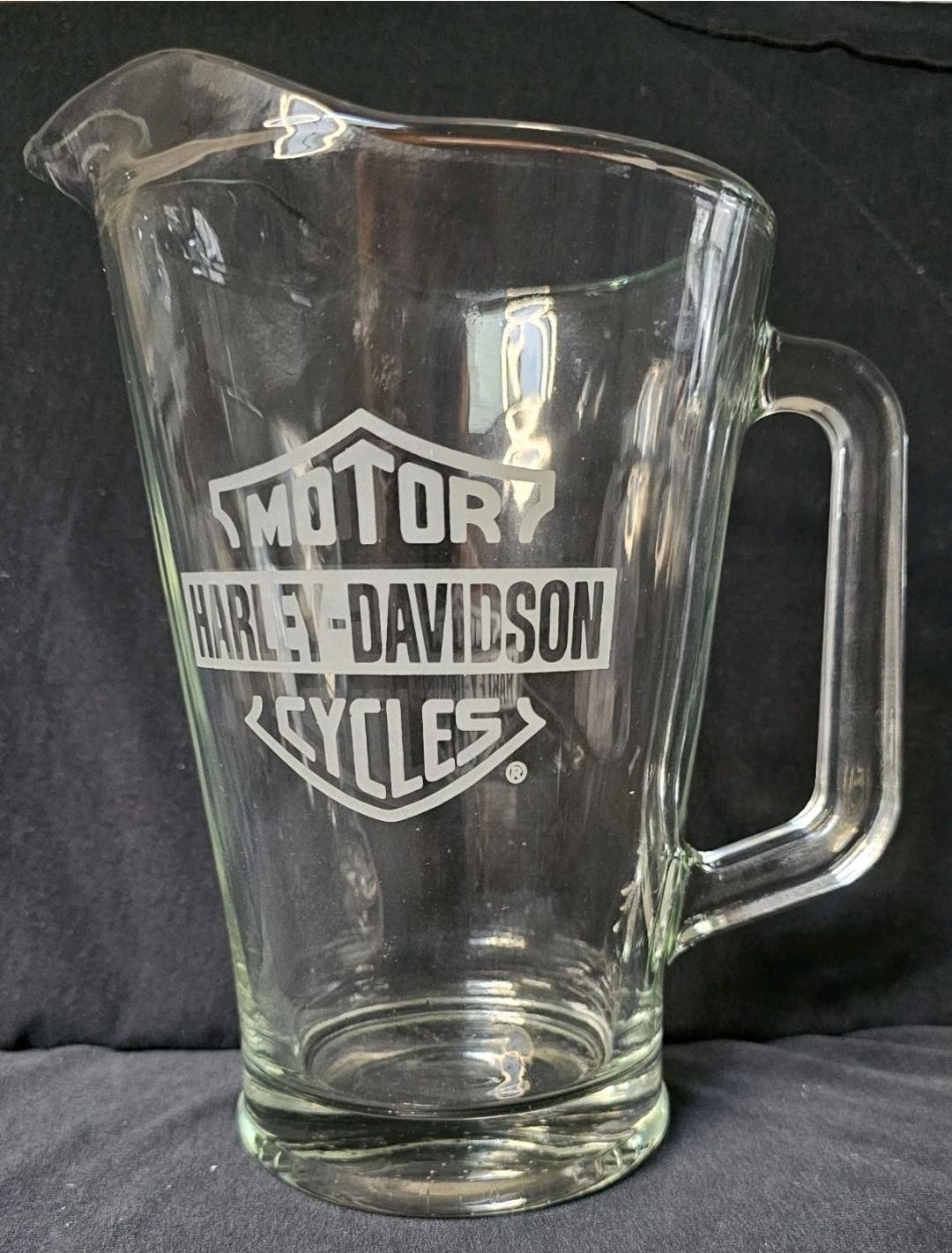 Harley Davidson Glass Pitcher 64 Oz Clear Glass Handle Beer Motorcycle ...