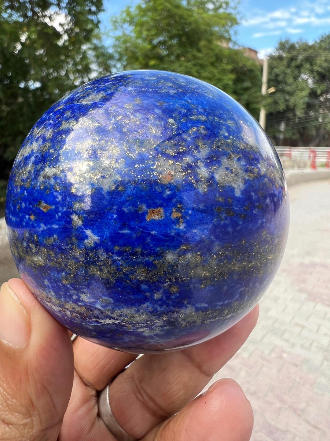 570g Lapis Lazuli Sphere Combine With Pyrite Cute Crystal Sphere- Lapis ...
