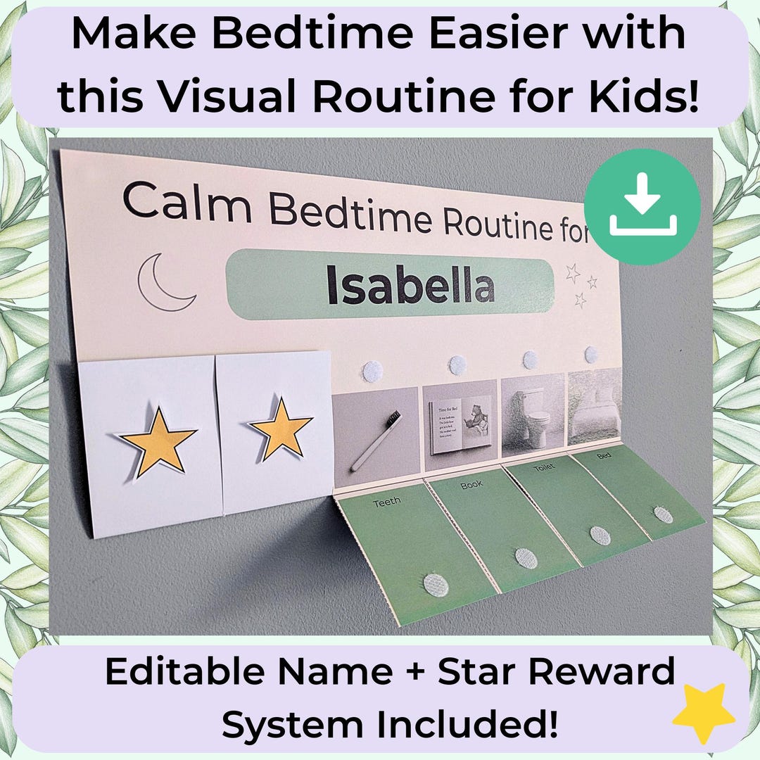 Montessori Bedtime Routine Chart: Editable Visual Aid With Reward Stars ...