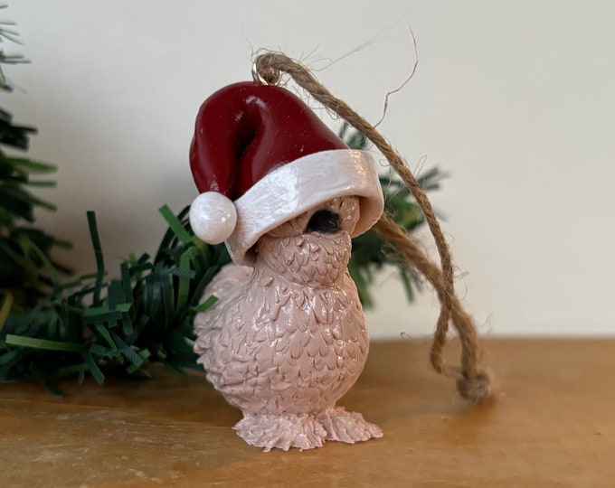 Cream Silkie Chicken With Santa Hat, Mini Clay Ornament, Holiday ...